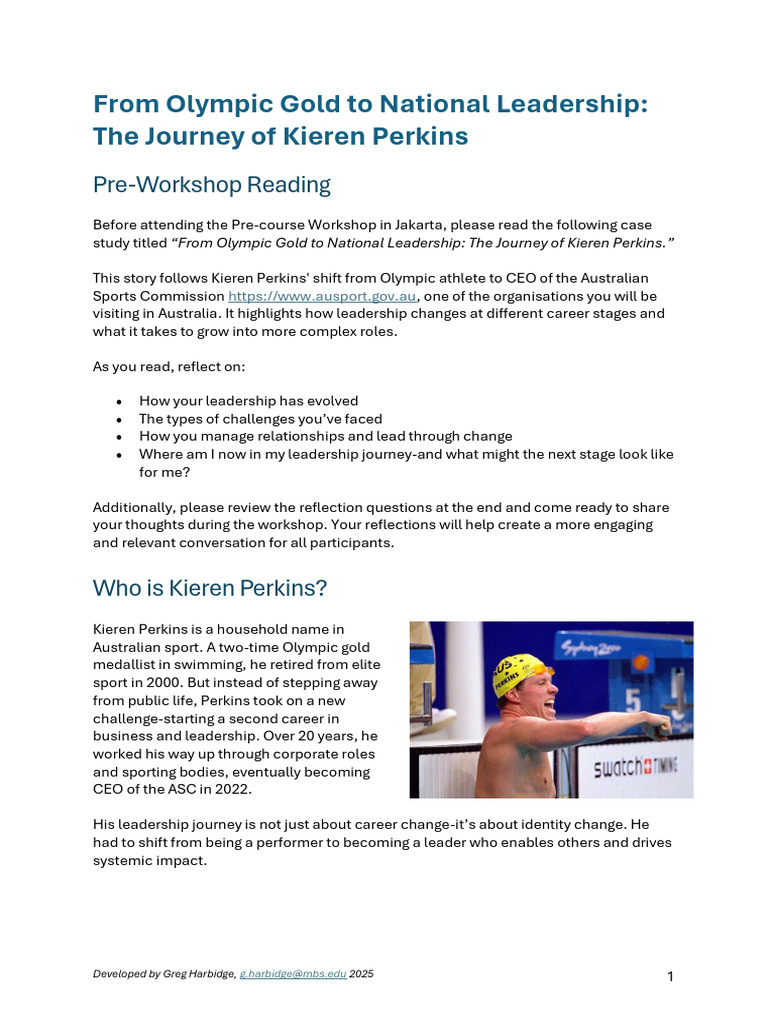 Kieren Perkins: From Athlete to CEO | PDF | Leadership | Sports