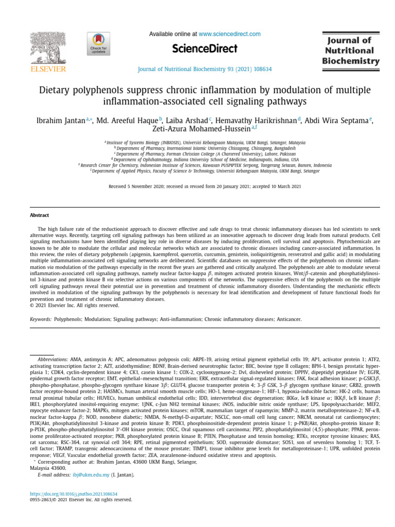 Dietary Polyphenols Suppress Chronic Inflammation | PDF | Protein ...