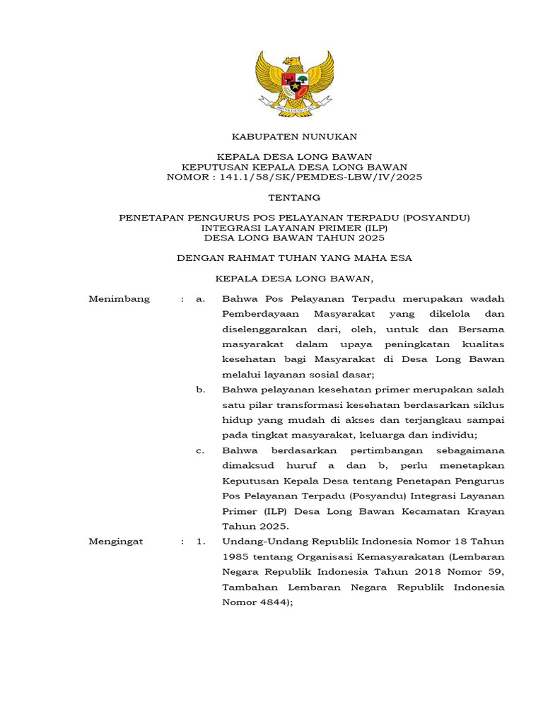 Pengurus Posyandu Desa Long Bawan 2025 | PDF