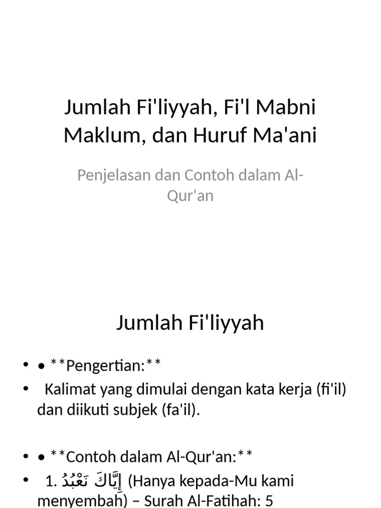 Jumlah Fi'Liyyah Fi'l Mabni Maklum Huruf Ma'Ani | PDF