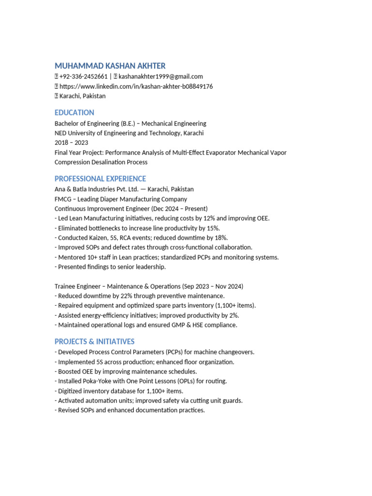 Muhammad Kashan Akhter Resume Rewritten | PDF | Business Process | Business