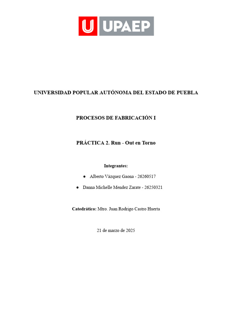 PRÁCTICA 2. Run - Out en Torno | PDF | Herramientas | Metalurgia