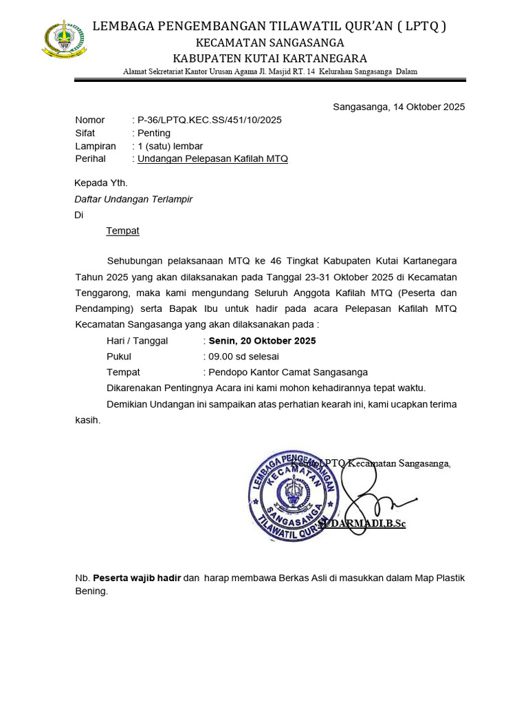 Undangan Pelepasan Kafilah 2025 | PDF