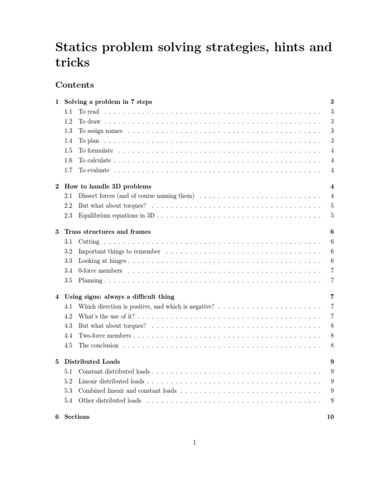Statics Problem Solving Strategies, Hints and Tricks | PDF | Force | Bending