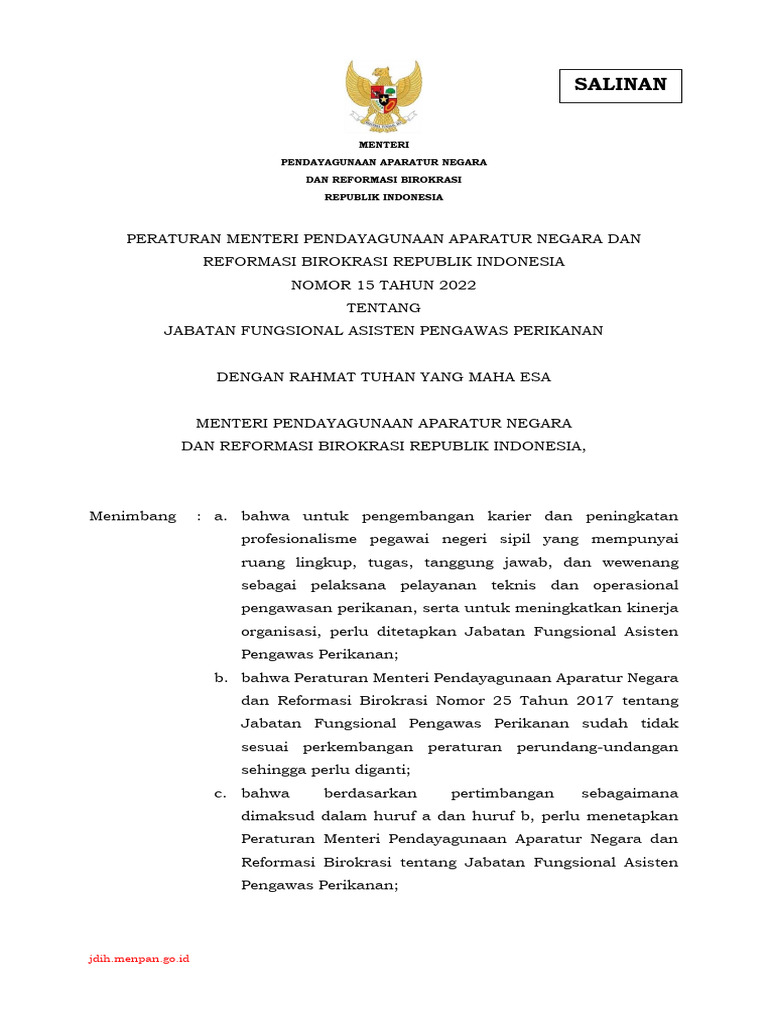 Jabatan Fungsional Asisten Pengawas Perikanan | PDF