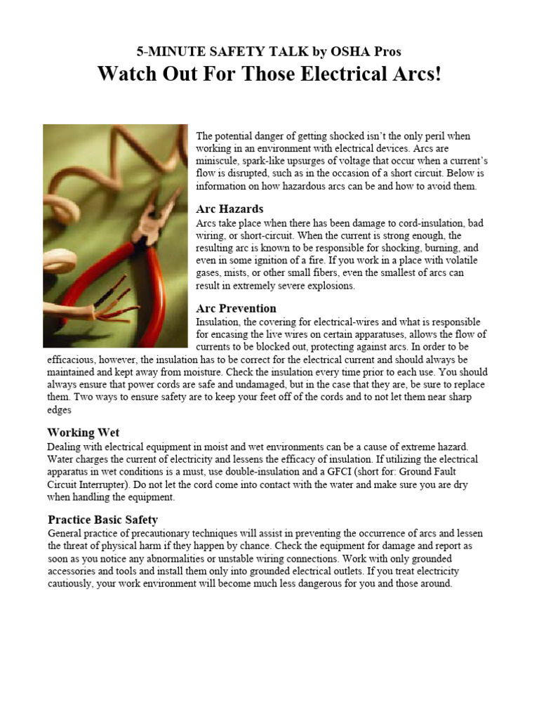 Electrical Safety Electrical Arcs PDF | PDF | Insulator (Electricity ...