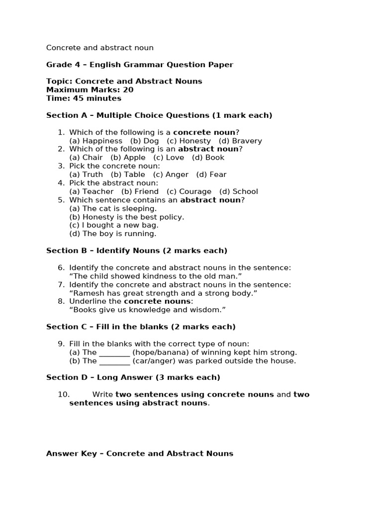 Concrete and Abstract Noun | PDF | Courage