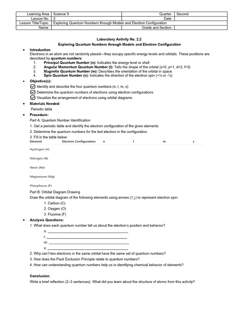 Quantum Numbers and Electron Configurations | PDF | Atomic Orbital ...