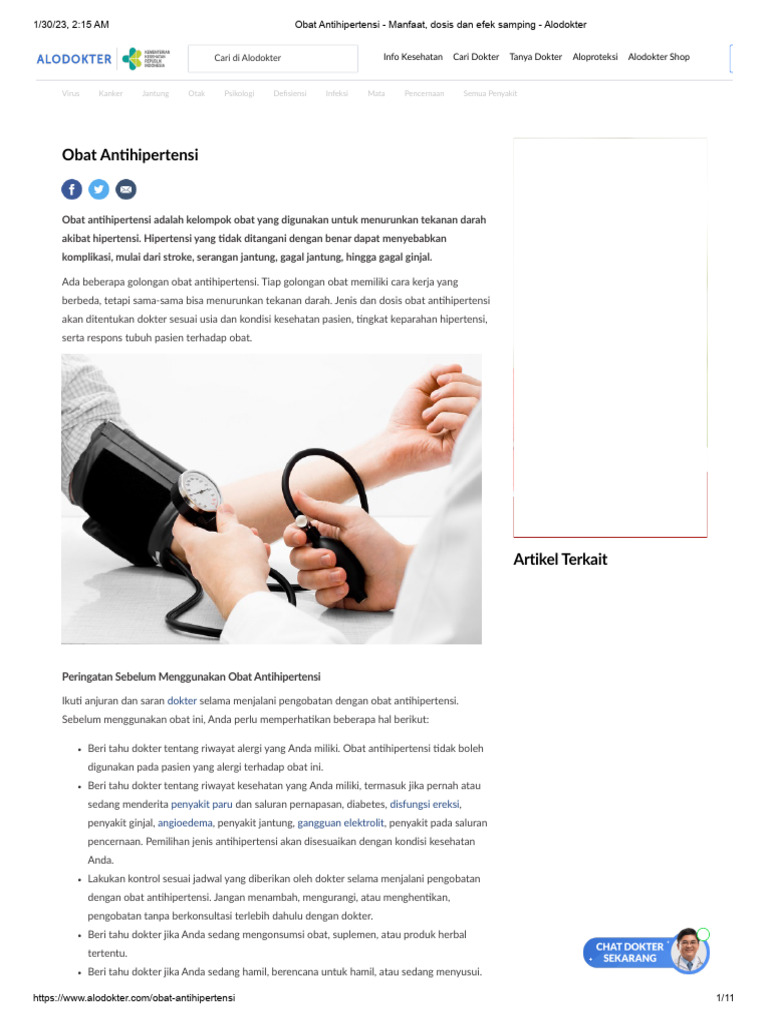 Obat Antihipertensi - Manfaat, Dosis Dan Efek Samping - Alodokter | PDF