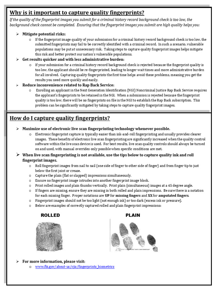 Importance of Quality Fingerprints | PDF | Fingerprint | Background Check
