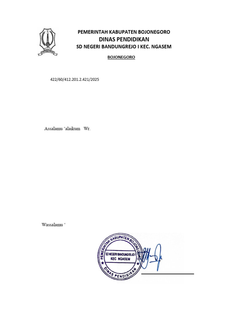 Permohonan SK UPZ SDN Bandungrejo I | PDF