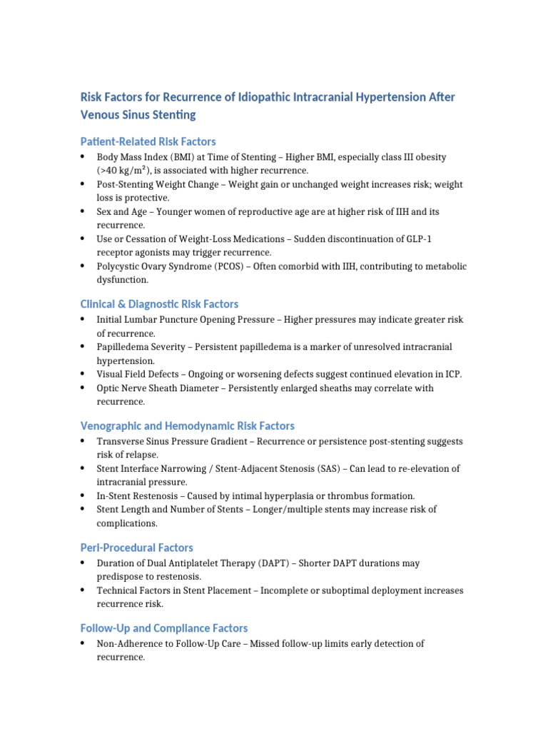 Recurrence Risks in Idiopathic Intracranial Hypertension | PDF ...