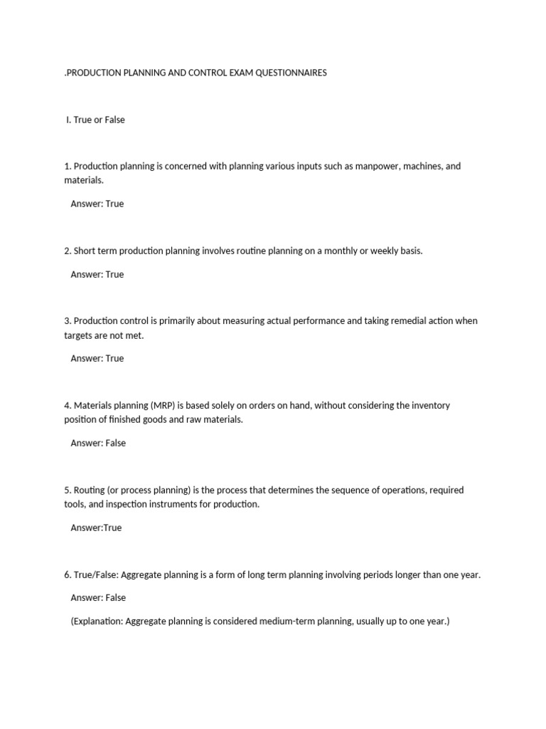 Production Planning Control Exam Questions | PDF | Inventory | Business ...