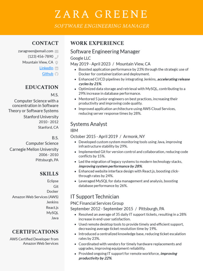 Software Engineering Manager Resume Example | PDF | Amazon Web Services ...
