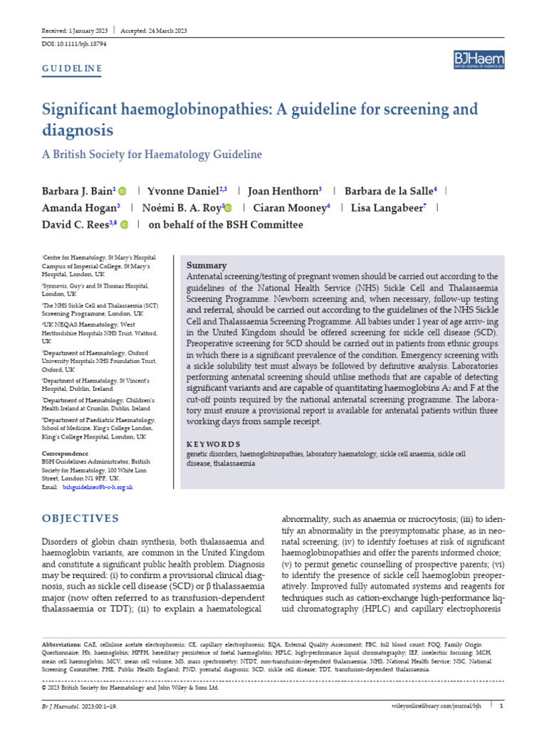 2023 04 19 Significant Haemoglobinopathies A Guideline For Screening ...
