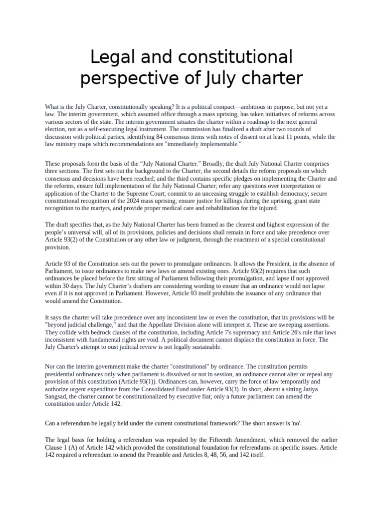 July National Charter: Legal Insights | PDF | Constitution | Advisory ...