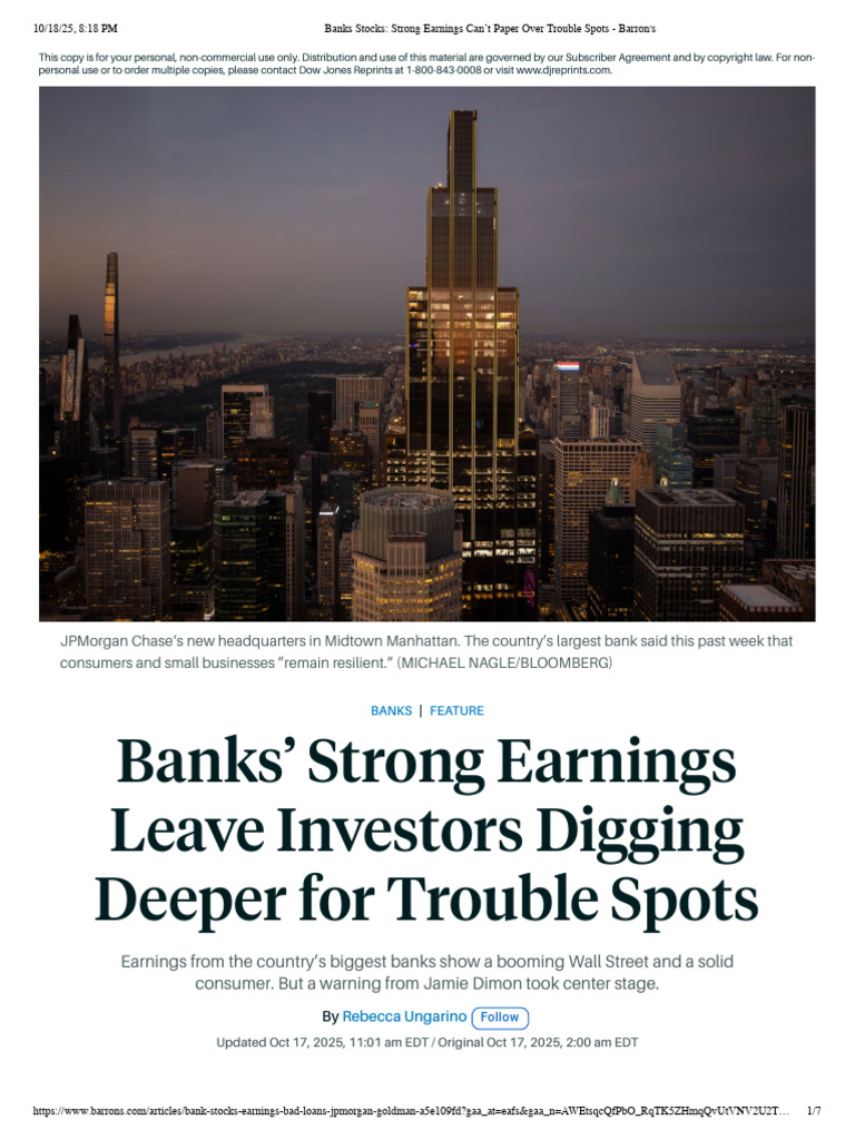 Banks Stocks - Strong Earnings Can't Paper Over Trouble Spots - Barron ...