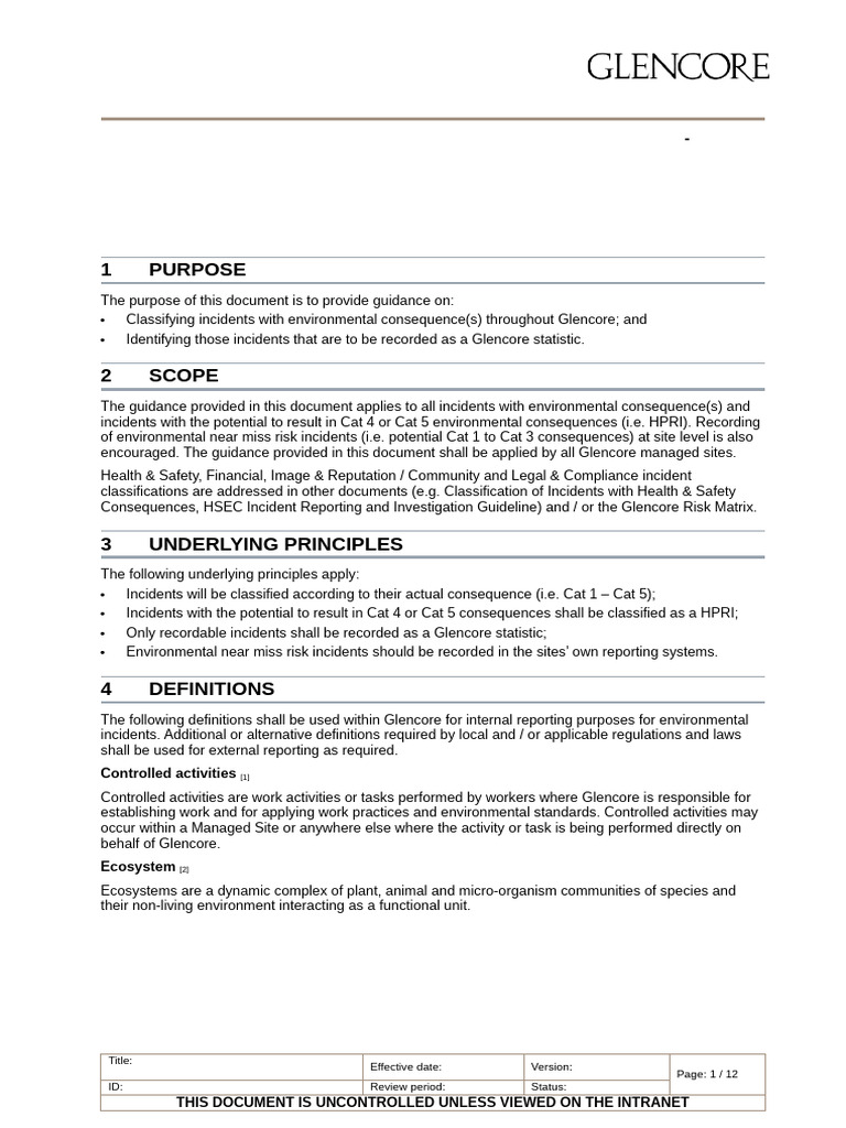 Classification of Incidents With Environmental Consequences V1-0 | PDF ...