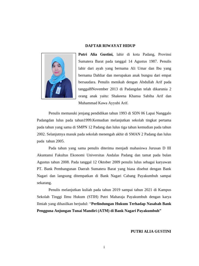Riwayat Hidup Putri Alia Gustini | PDF