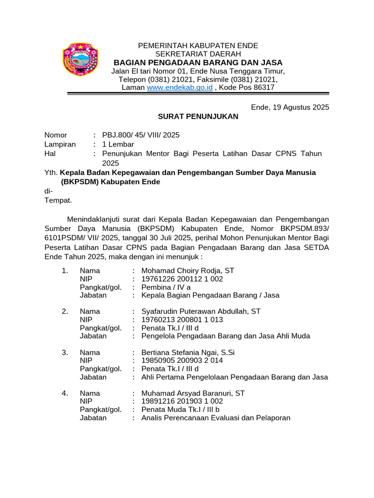Surat Tugas Mentor-1 | PDF