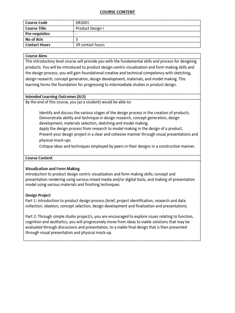 Product Design I Course Overview | PDF