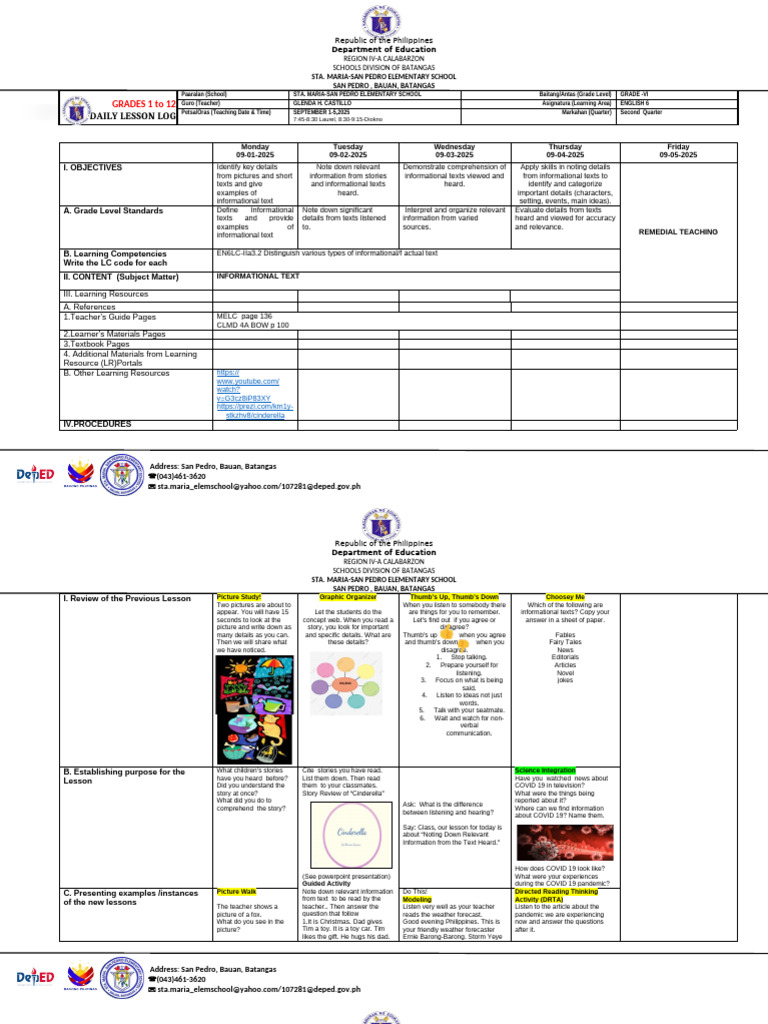 Grade VI English Lesson Plan: Informational Text | PDF | Teachers