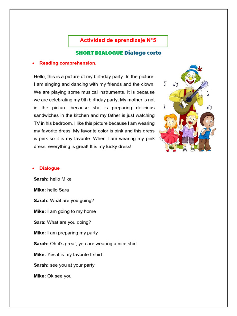 Birthday Party Dialogue and Comprehension | PDF