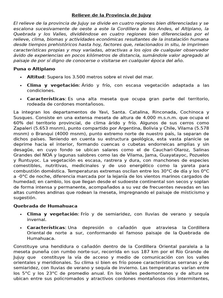 Relieve de La Provincia de Jujuy | PDF | Ciencias de la Tierra