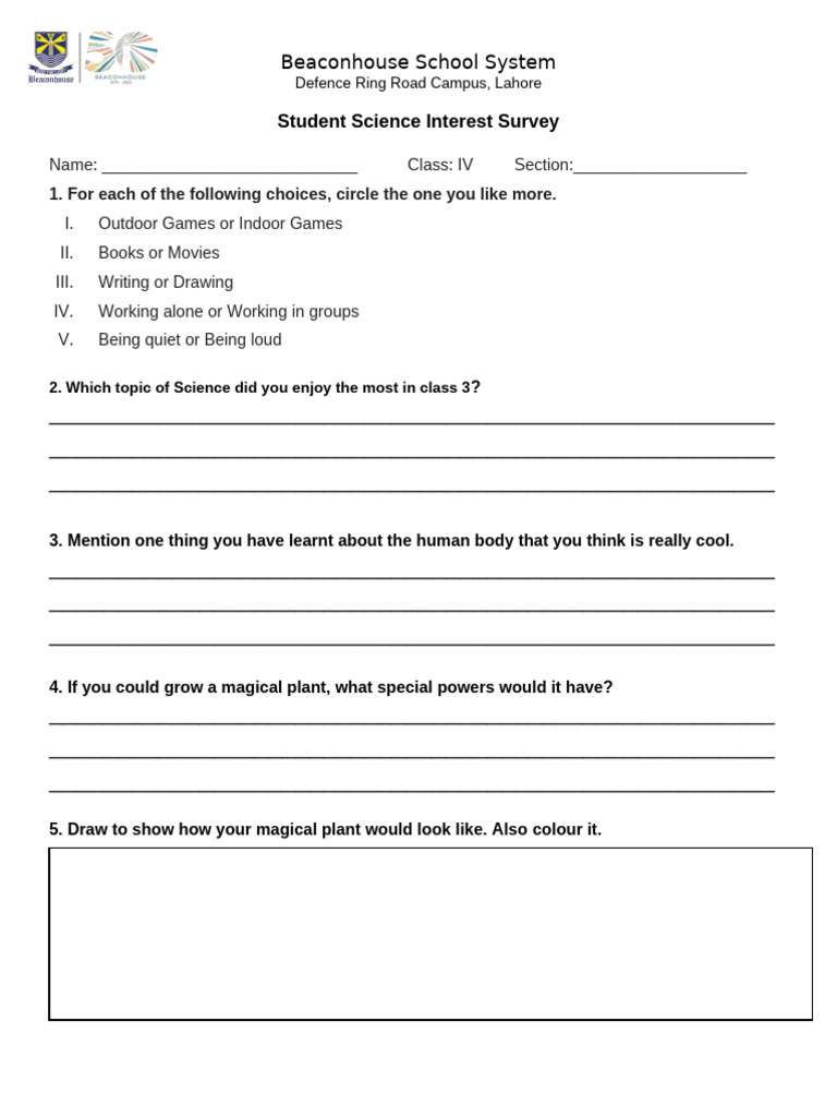 Student Science Interest Survey Form | PDF
