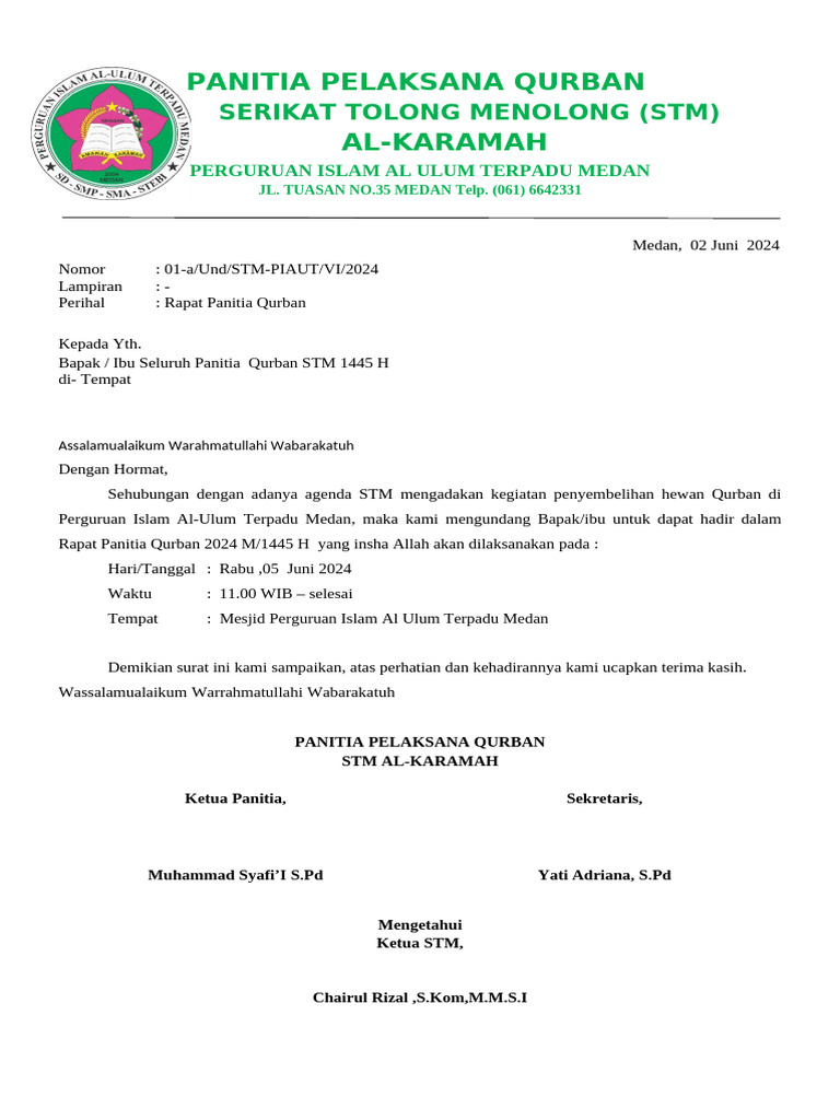 Rapat Panitia Qurban STM 2024 | PDF