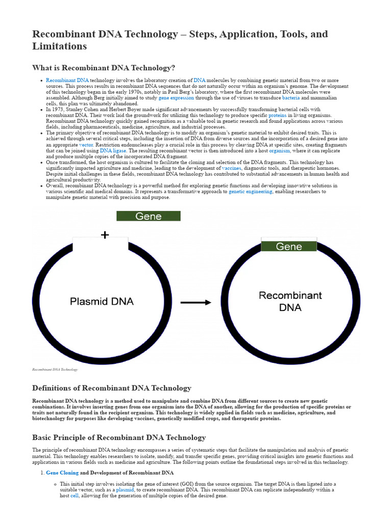 Recombinant DNA Technology - Steps, Application, Tools, and Limitations ...