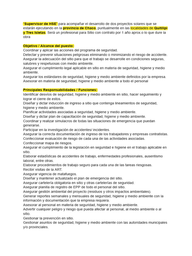 JD Supervisor de Hys | PDF
