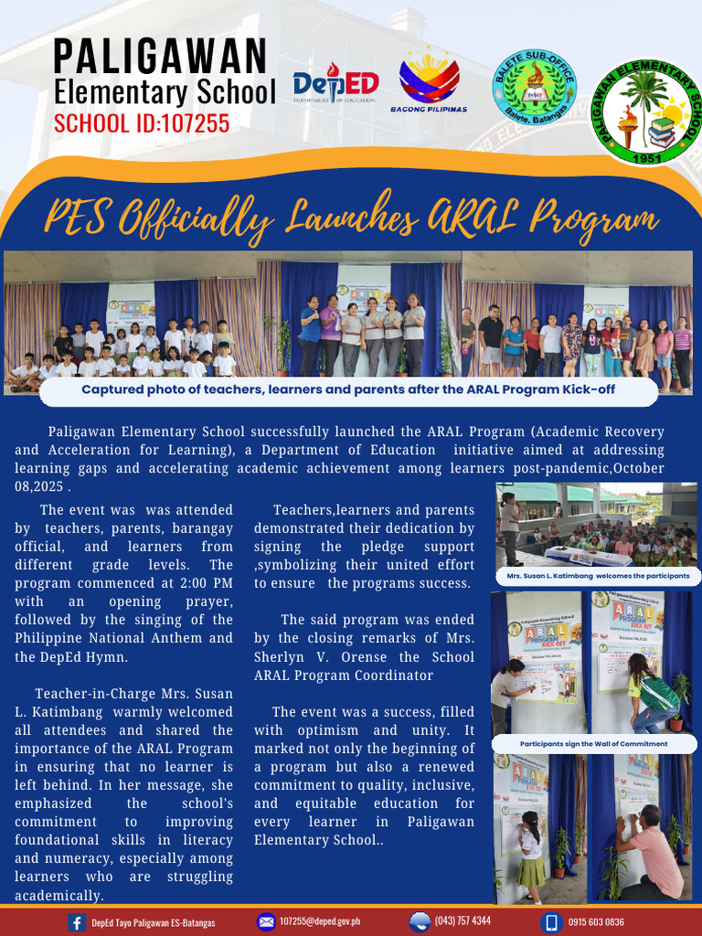 ARAL Program Kick-off at Paligawan ES | PDF | Learning