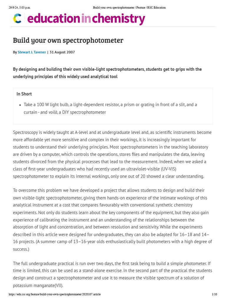 Build Your Own Spectrophotometer - Feature - RSC Education | PDF ...