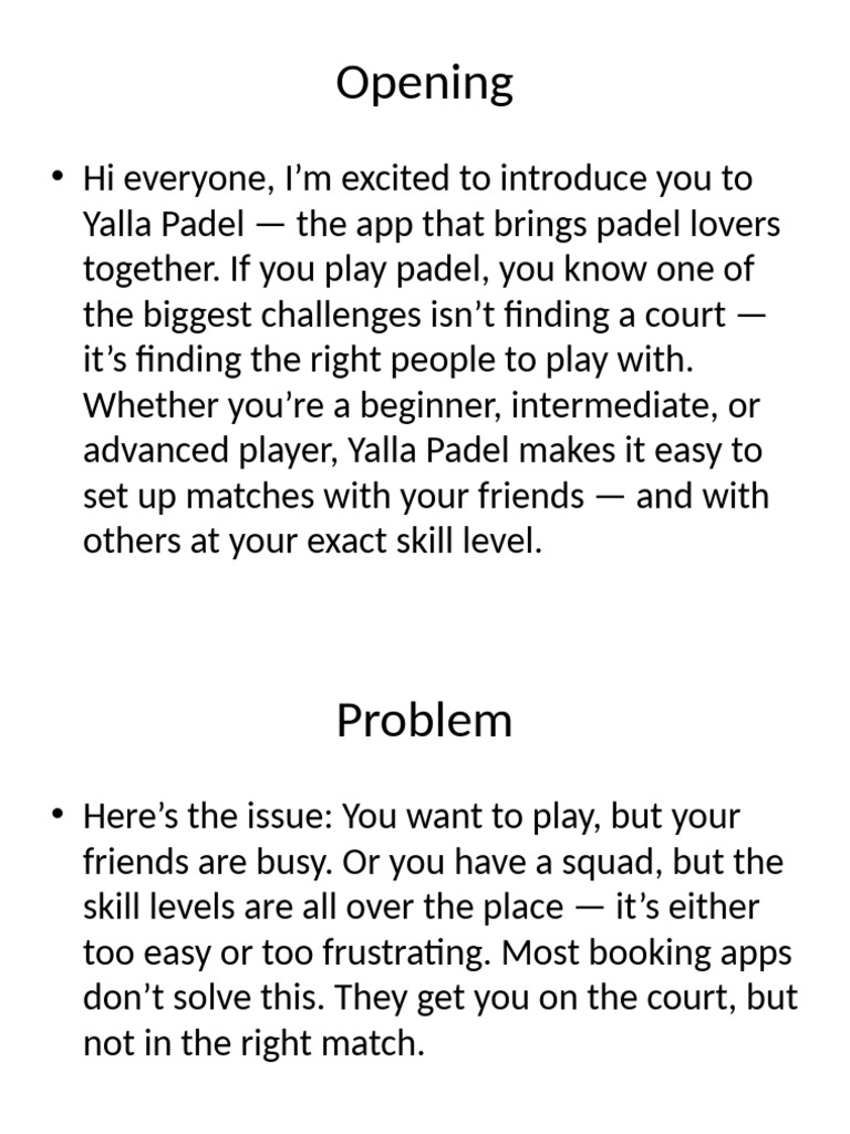 Yalla Padel: Match Players by Skill Level | PDF