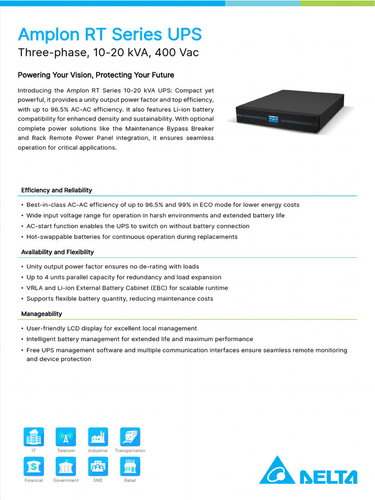 Amplon RT Series 10-20 kVA UPS Solutions | PDF | Alternating Current ...