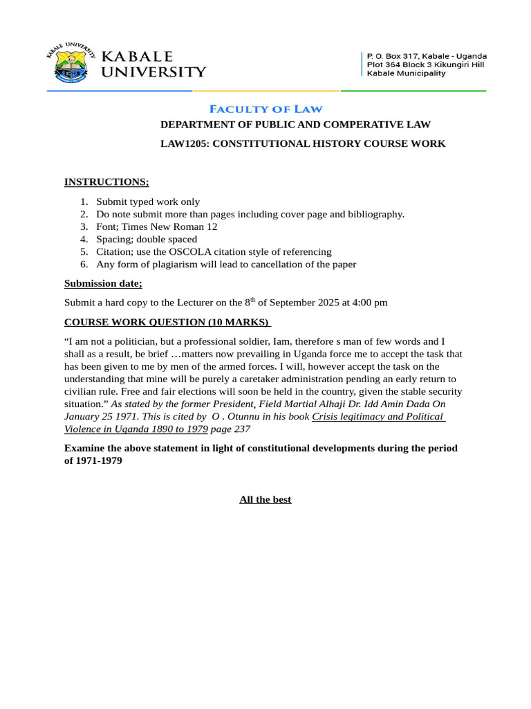 Constitutional History Course Work September 2025 | PDF