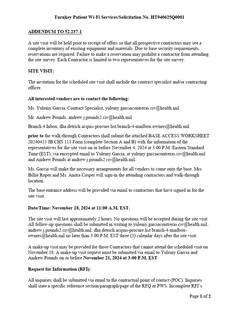 Turnkey Patient Wi-Fi Services RFP | PDF