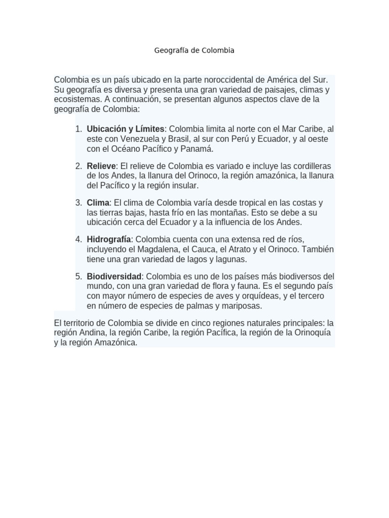 Geografía Diversa de Colombia | PDF