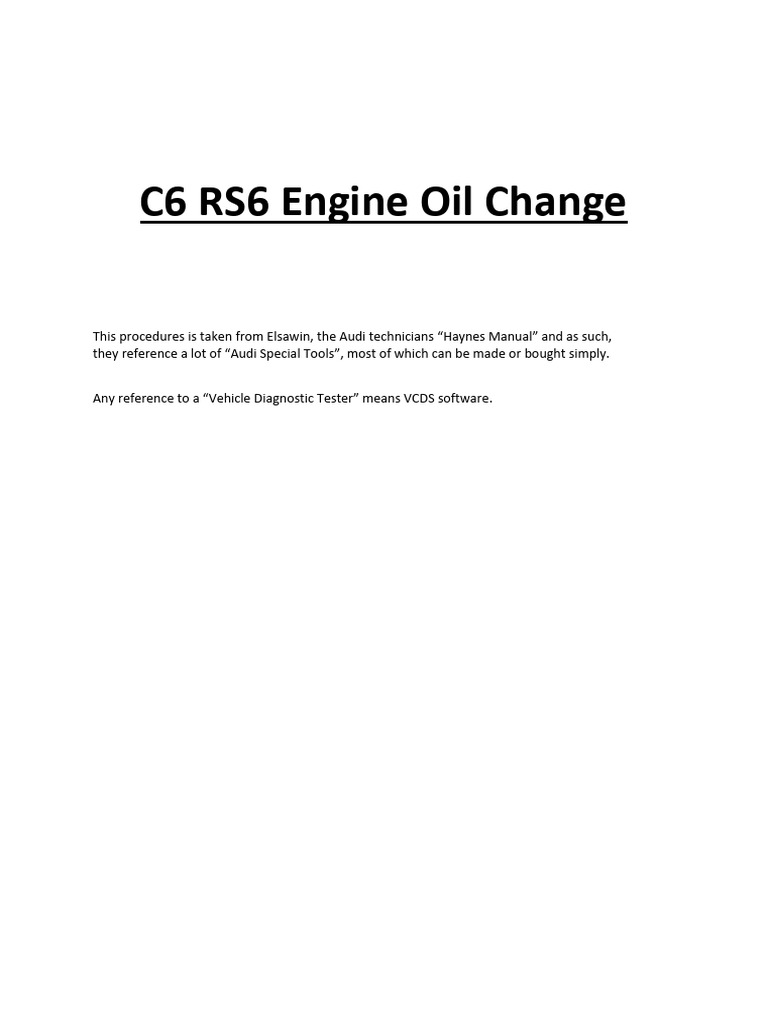 RS6 Engine Oil Change Procedure | PDF | Motor Oil | Engines