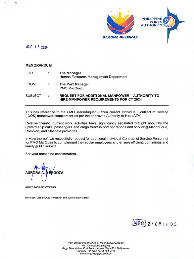 Request For Additional Manpower - Authority To Hire Manpower ...