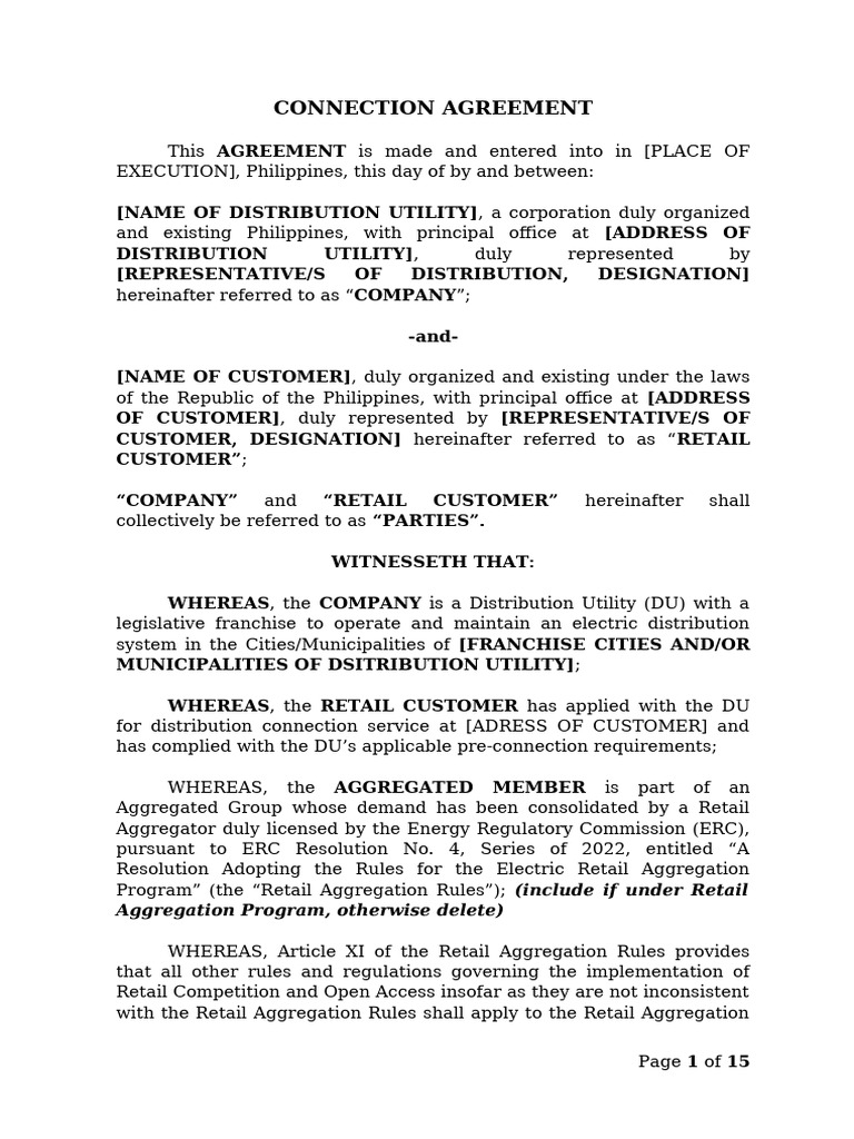 Connection Agreement for Electric Service | PDF | Breach Of Contract ...