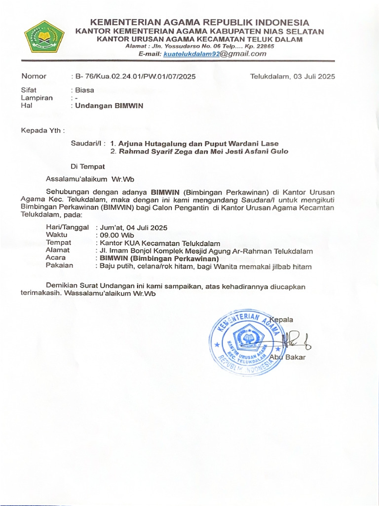 Surat Undangn Bimwin Catin | PDF