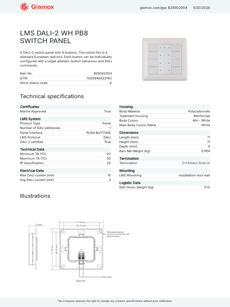 DALI-2 Switch Panel with 8 Buttons | PDF | Telecommunications ...