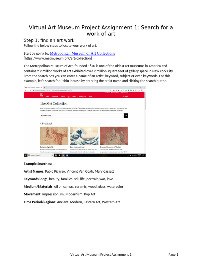 Assignment 1 - Search For Artwork | PDF | Art Museum | Pablo Picasso