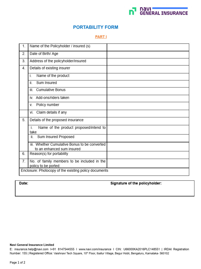 Portability Form | PDF
