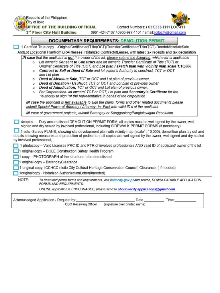 Iloilo City Demolition Permit Requirements | PDF | Civil Law (Common ...