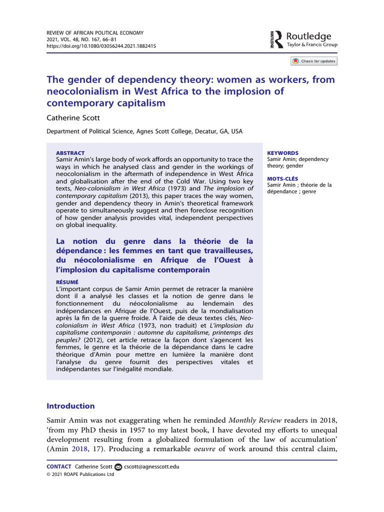 The Gender of Dependency Theory. Women As Workers, From Neocolonialism ...