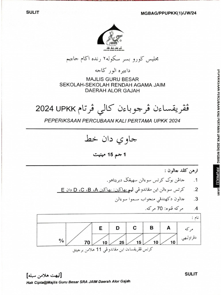Word Upkk Percubaan Jawi Khat (Soalan) | PDF