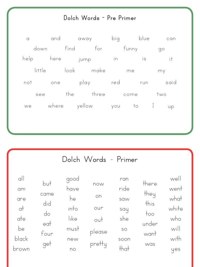 Fourth Grade Dolch Word List | PDF